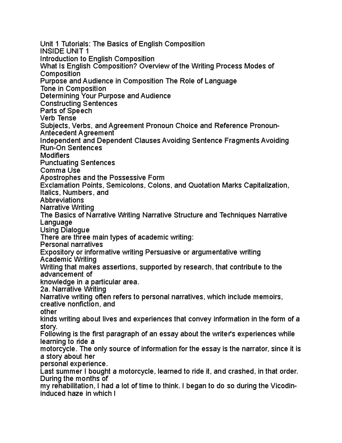 Unit 1 Tutorials The Basics of English Composition - Unit 1 Tutorials ...