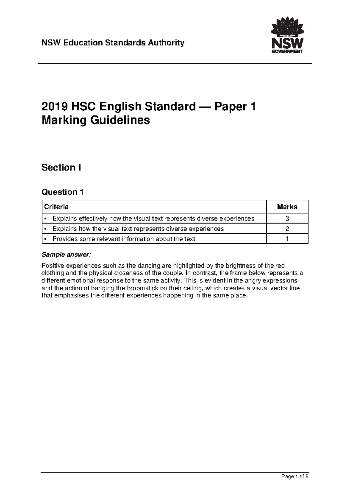 2019 HSC English Standard Paper 1 Marking Guideline Overview - Studocu