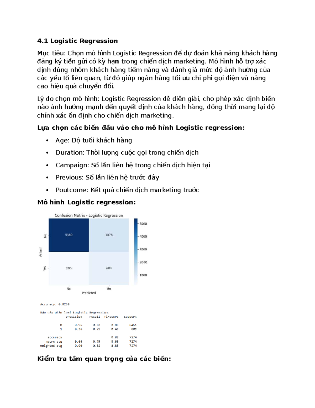 4.1 Logistic Regression: Dự Đoán Khách Hàng Đăng Ký Tiền Gửi - Studocu