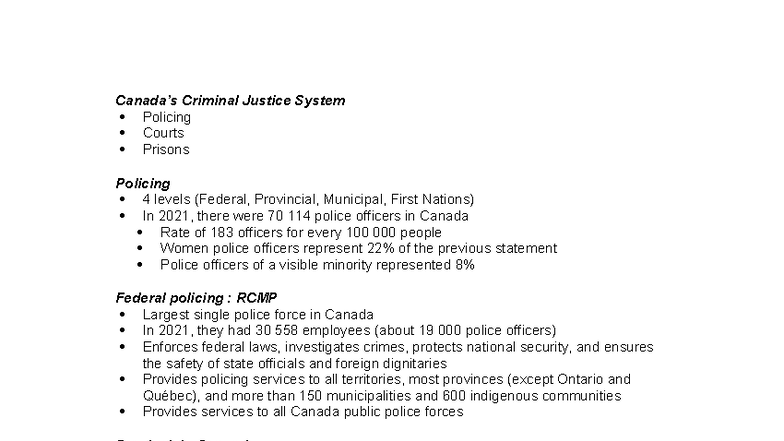 CRM 1300 - Lecture 3: Overview of Canada's Criminal Justice System ...
