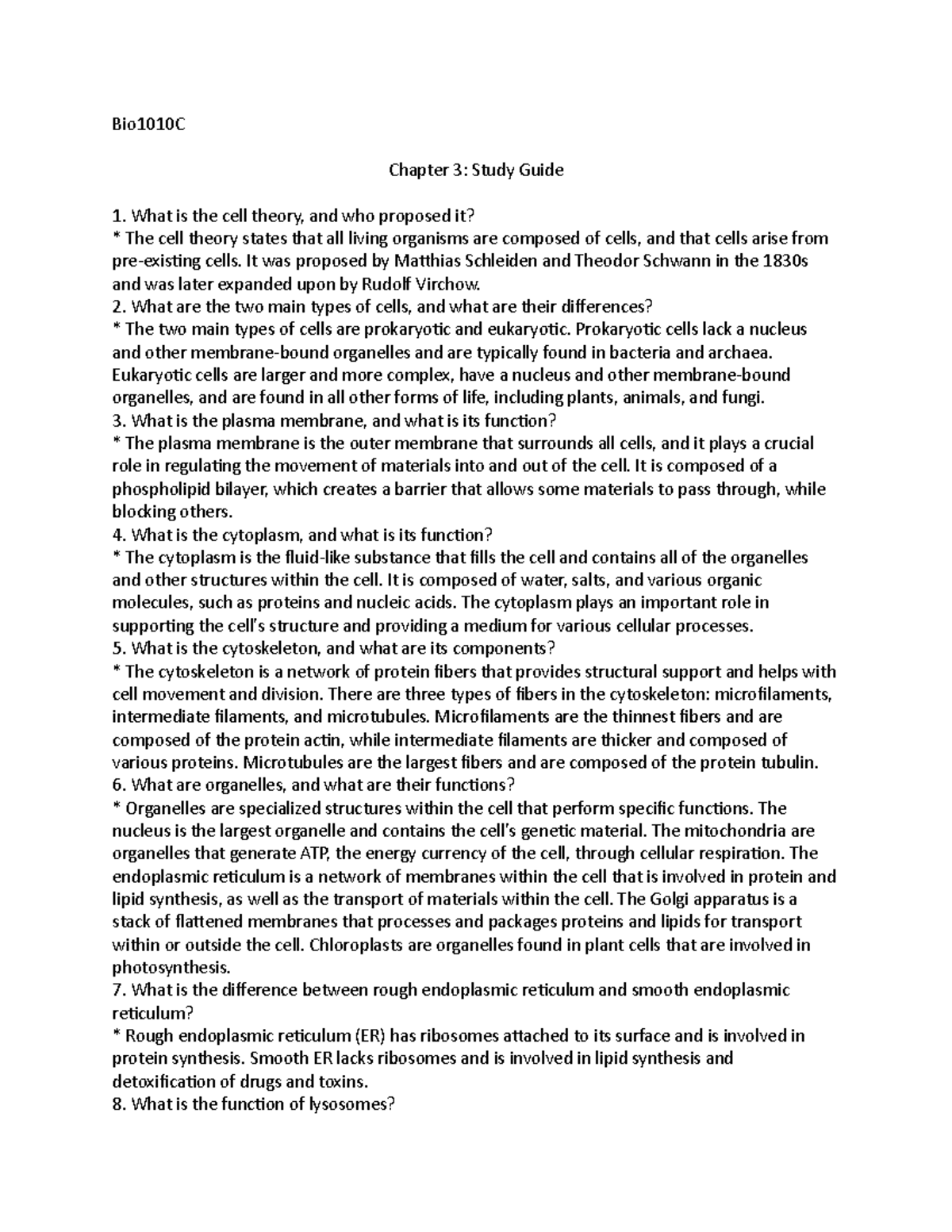 Bio1010C CH3 Study Guide - Bio1010C Chapter 3: Study Guide What is the ...