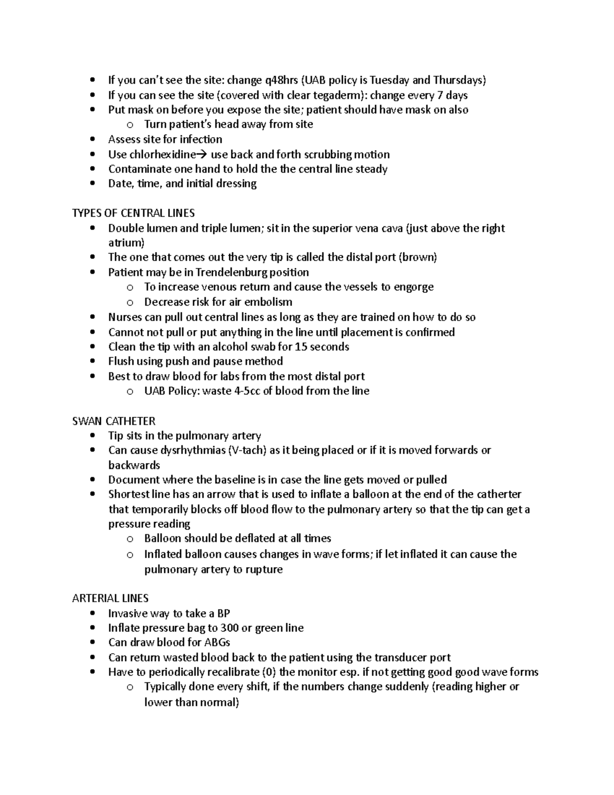 Central Lines Management & Protocols - Nursing Guidelines - Studocu