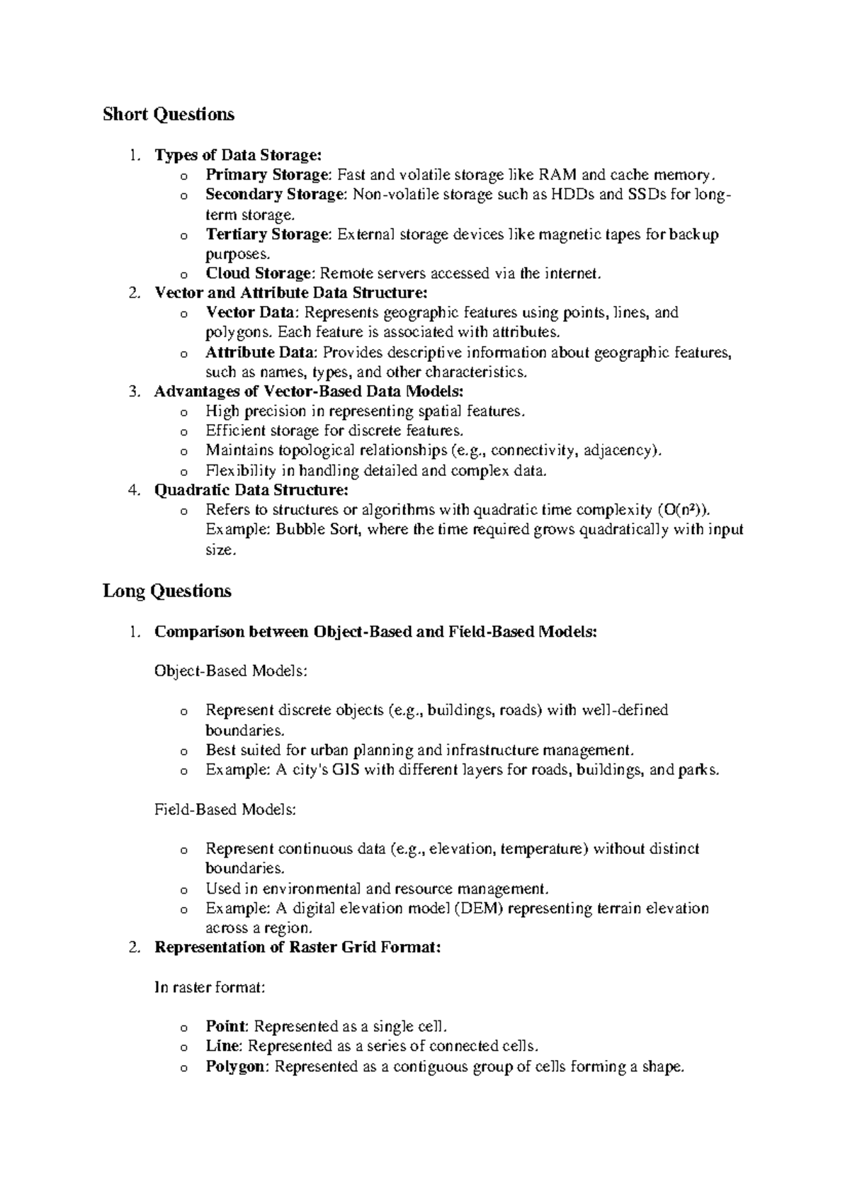 Unit 3-1 - Ntg - Short Questions 1. Types of Data Storage: o Primary ...