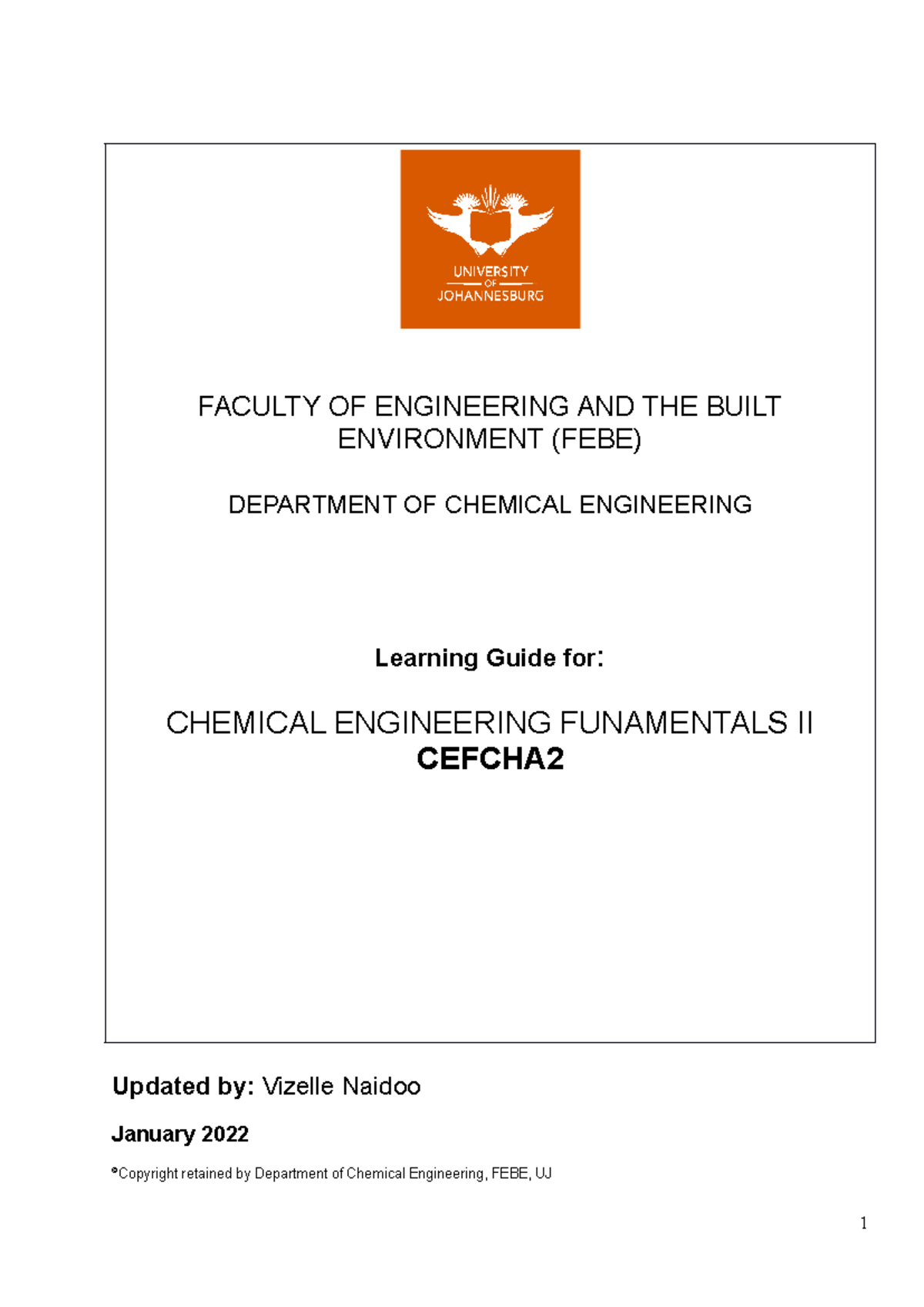 Chemical Engineering Fundamentals II CEFCHA Learning Guide - Studocu