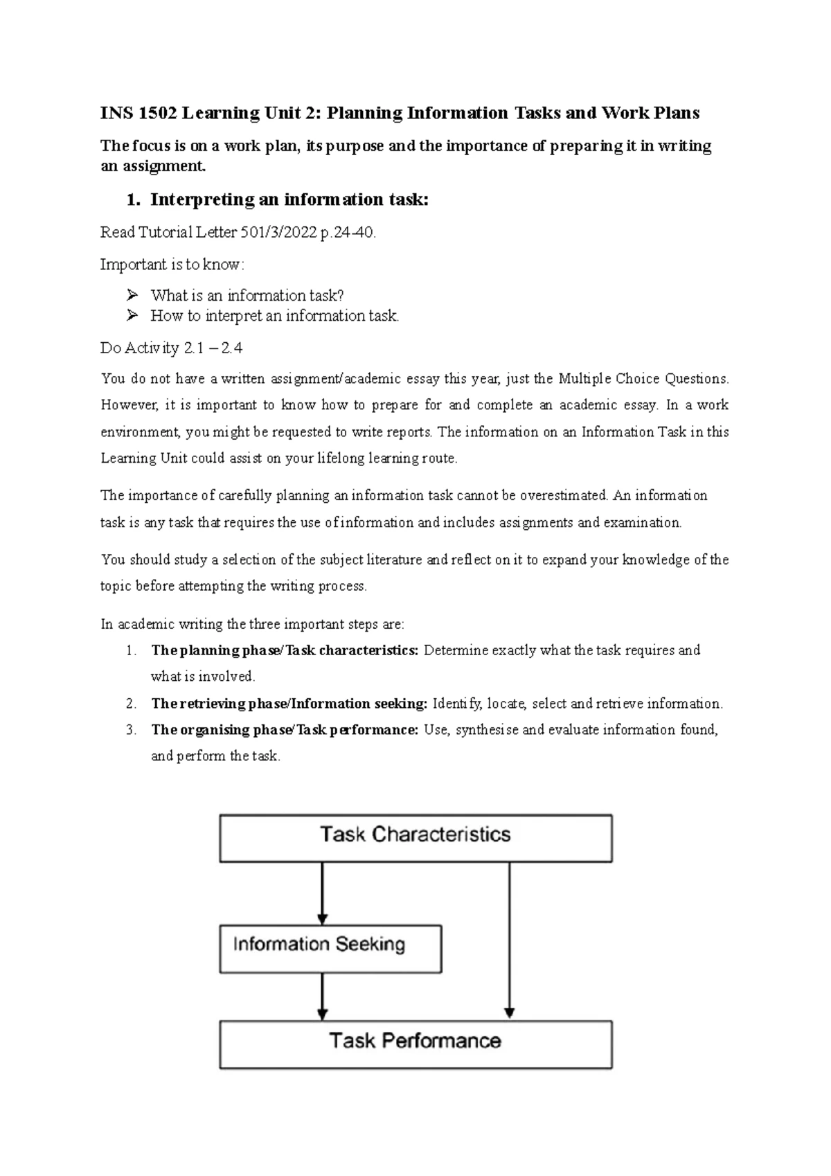 Learning Unit 2 Information Task and Work Plan - INS 1502 Learning Unit ...