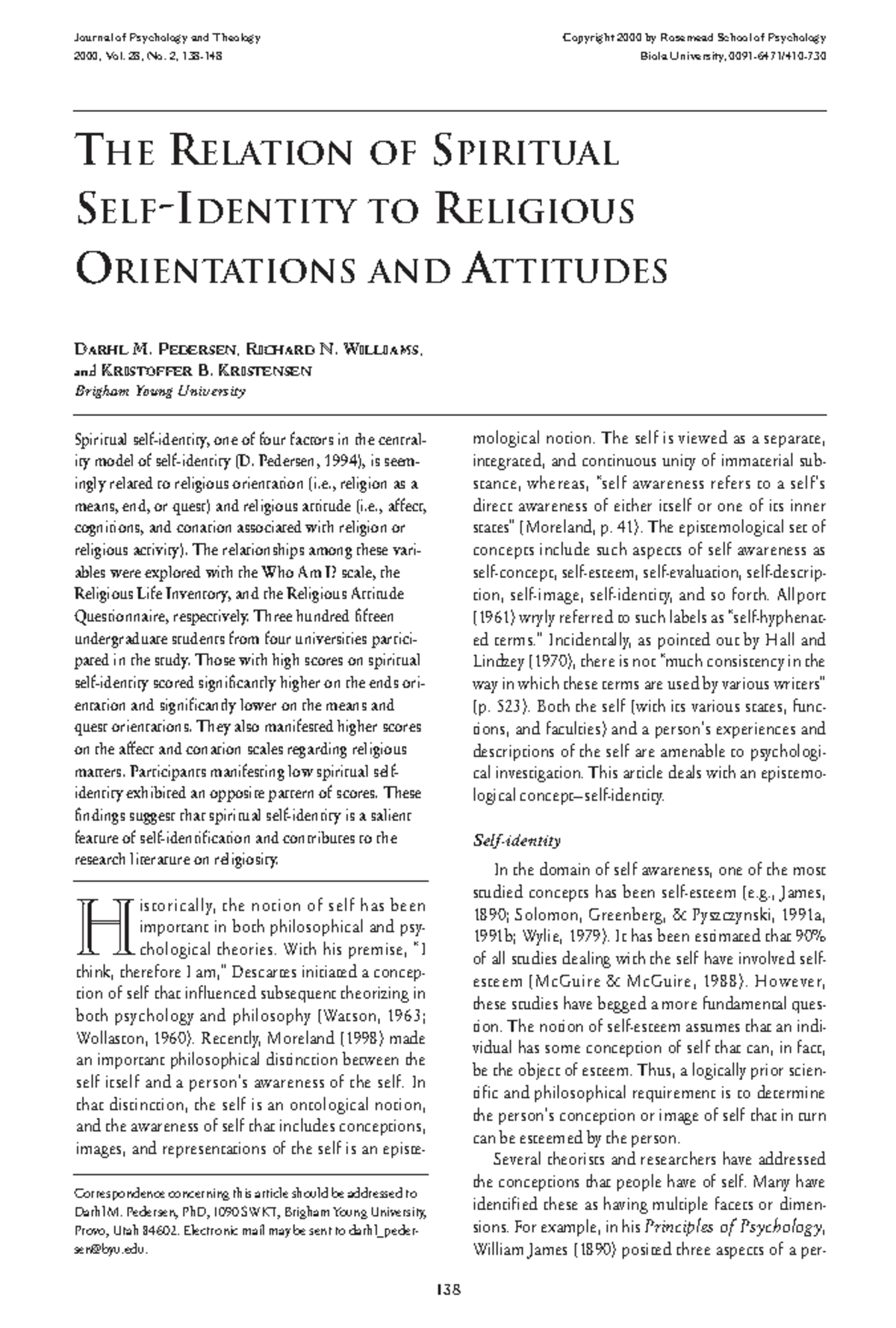 The Relation of Spiritual Self-Identity to Religious Orientations and ...