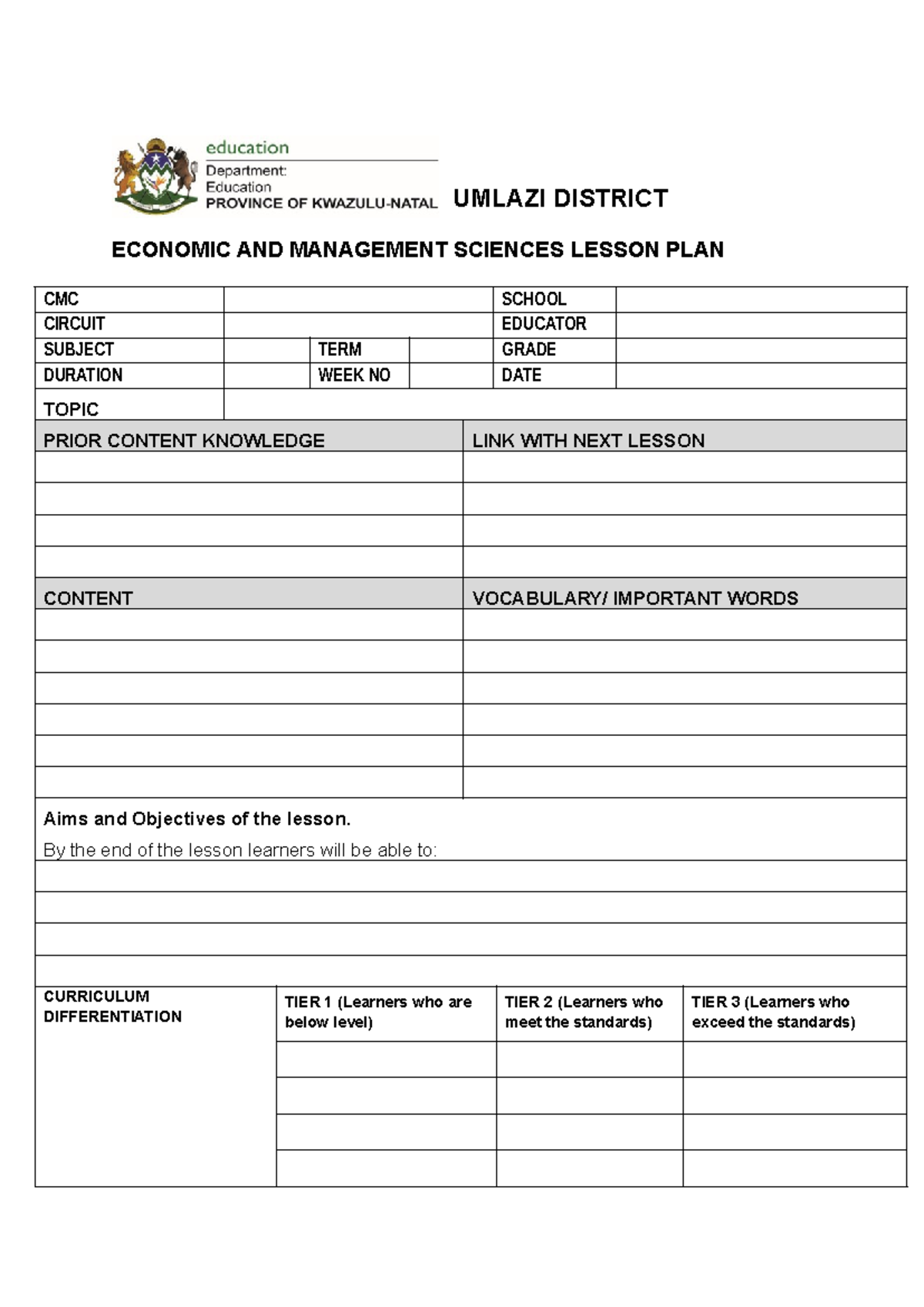 EMS Gr 7-9 Lesson PLAN with EAC and CD template - UMLAZI DISTRICT ...