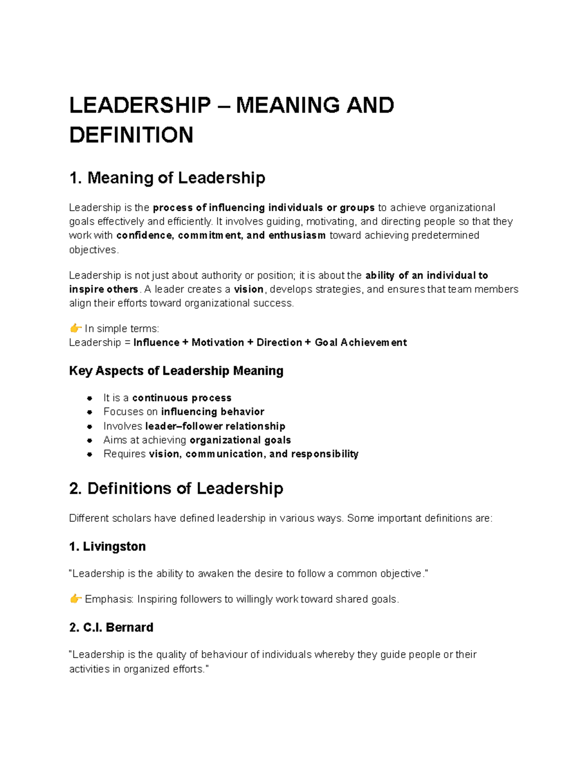 LEADERSHIP MEANING AND DEFINITIONS: A COMPREHENSIVE STUDY (Unit 4 ...