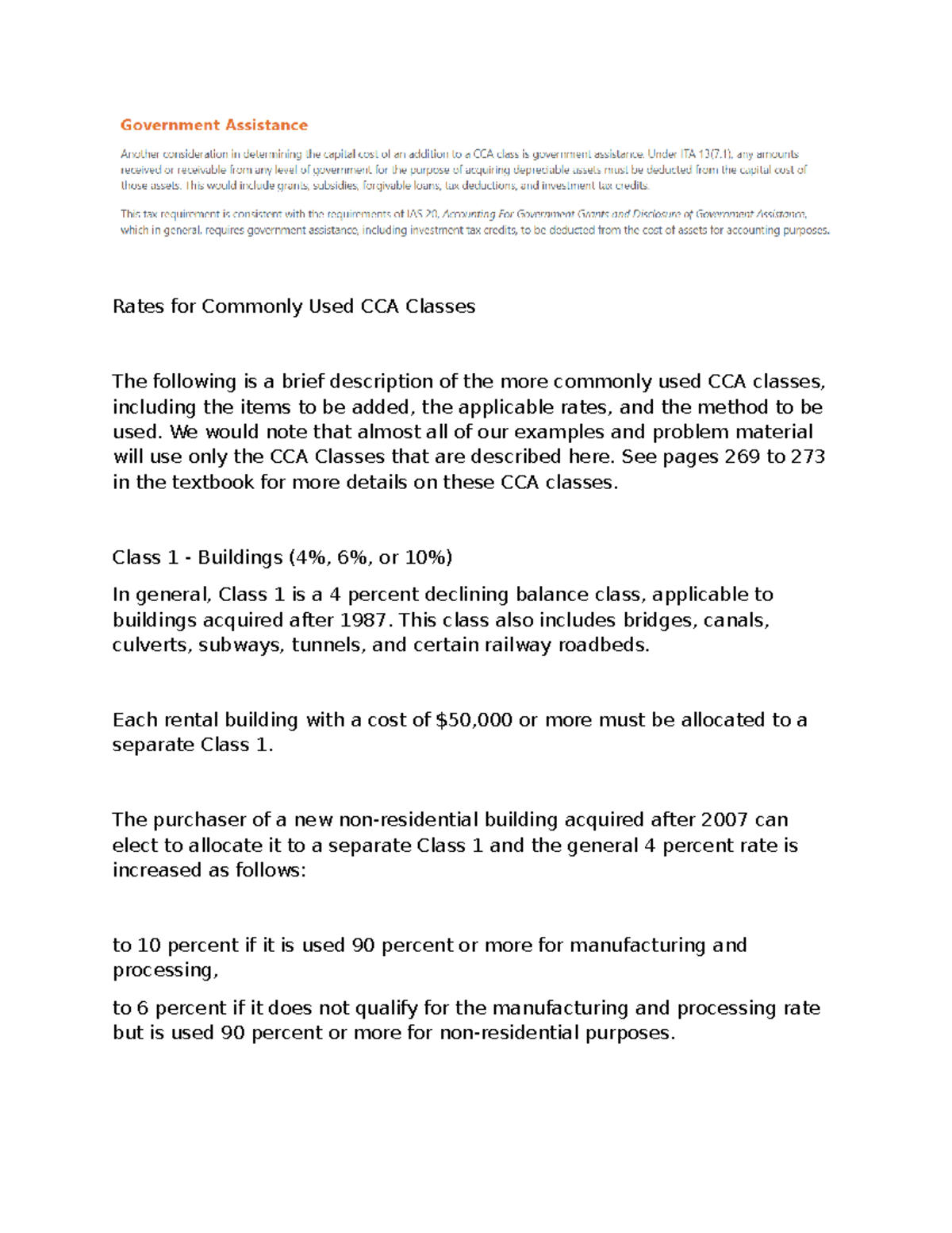 Chapter 5 Notes on Commonly Used CCA Classes and Rates - Studocu