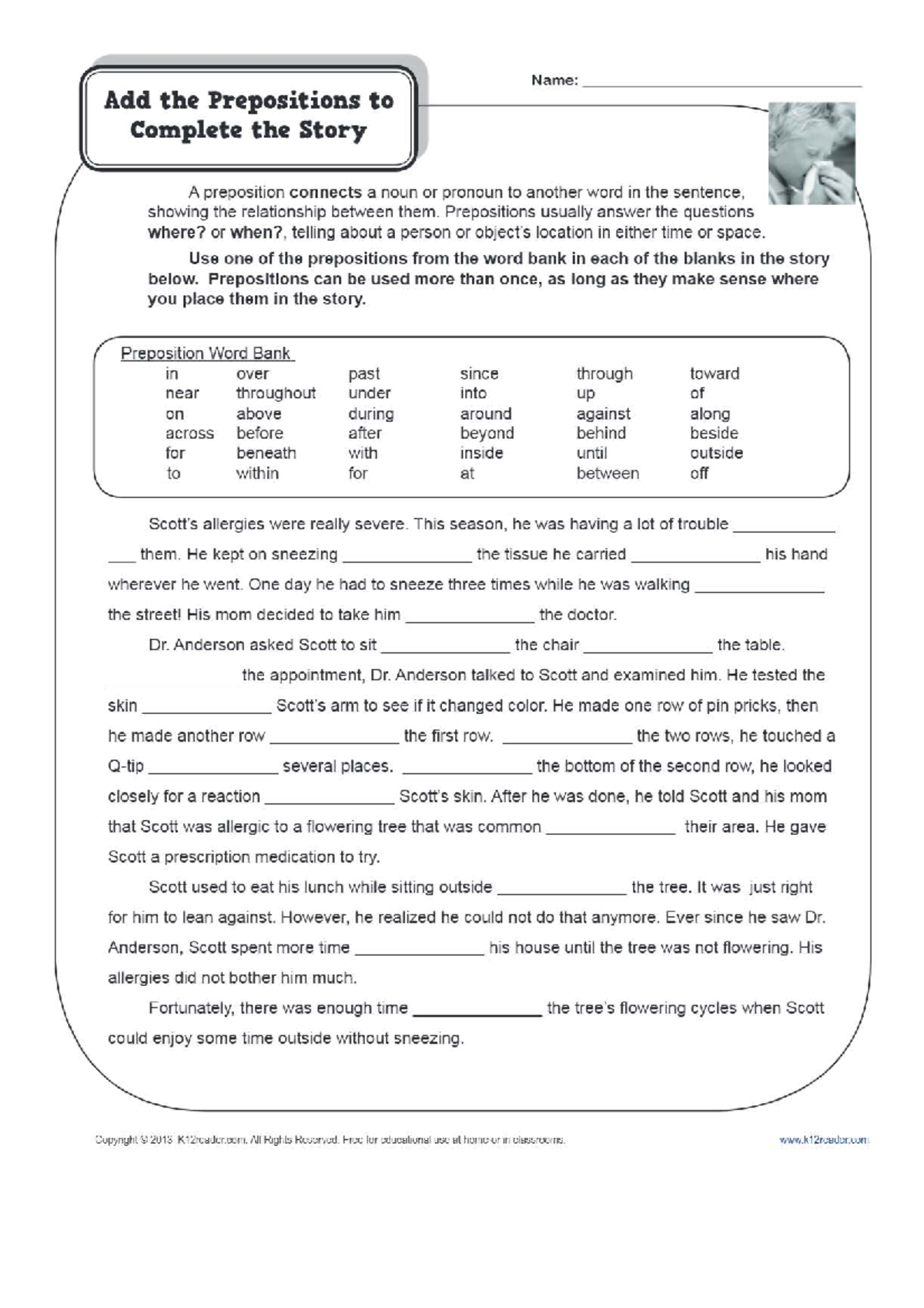 Preposition Worksheet - Fill in the Blanks with Prepositions - Studocu