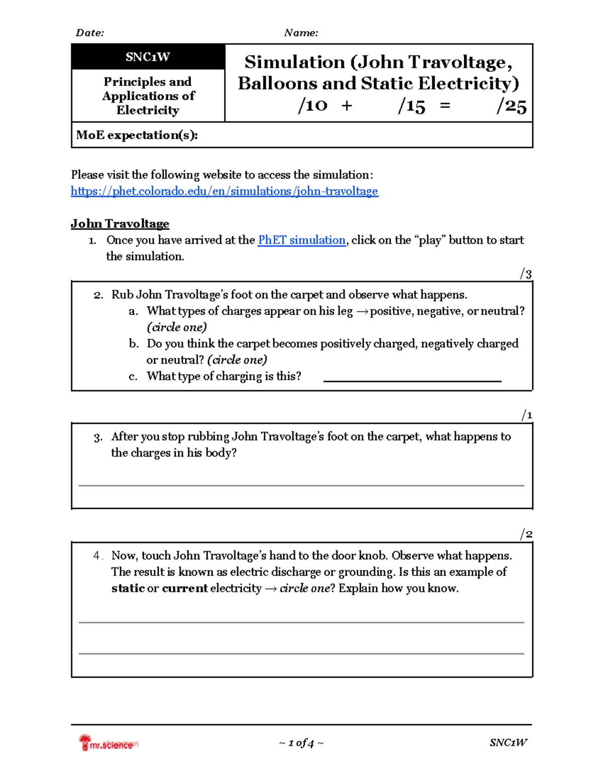 SNC1W - Unit D - Simulation (Ph ET, Static Electricity) - SNC1W ...