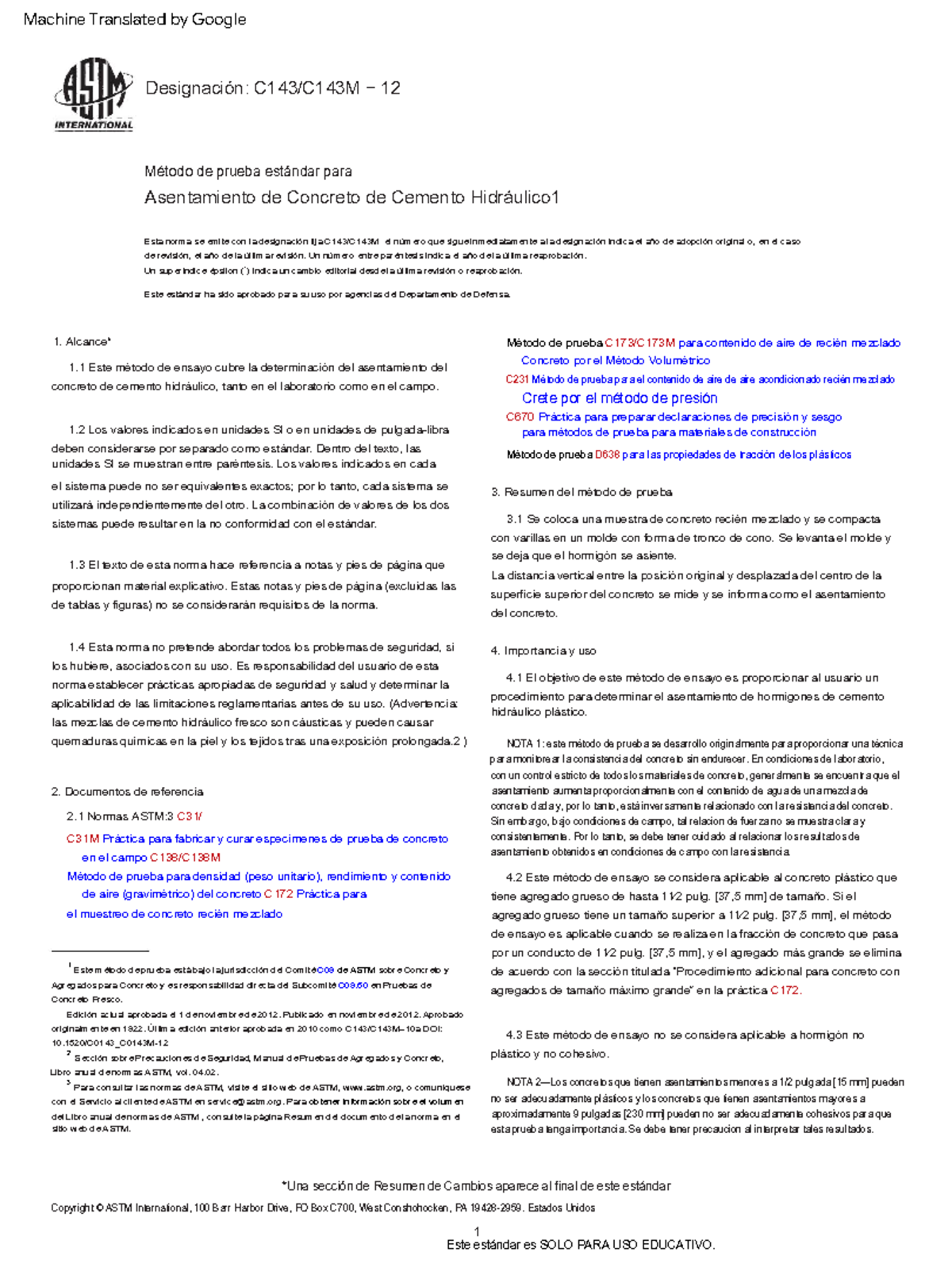 Método de Prueba ASTM C143/C143M sobre Asentamiento del Concreto ...