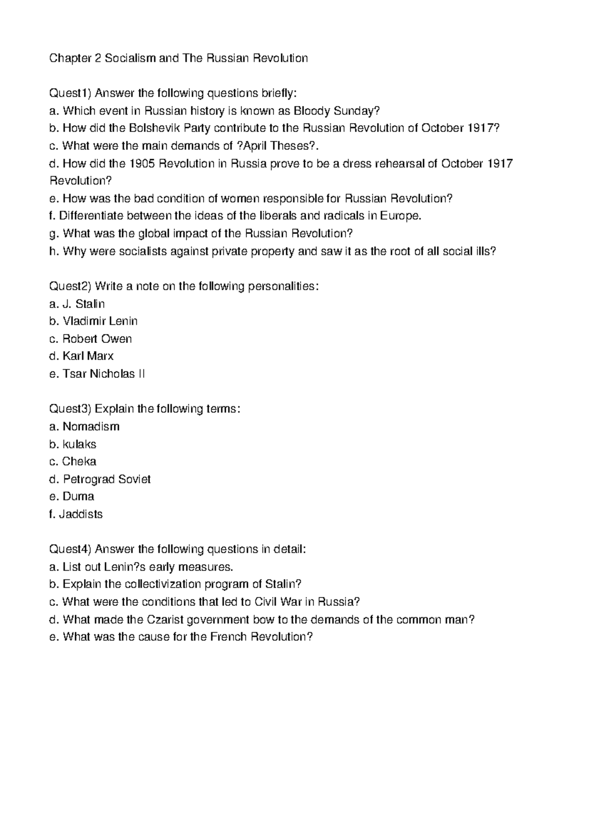 Chapter 2: Socialism & The Russian Revolution - Key Concepts ...