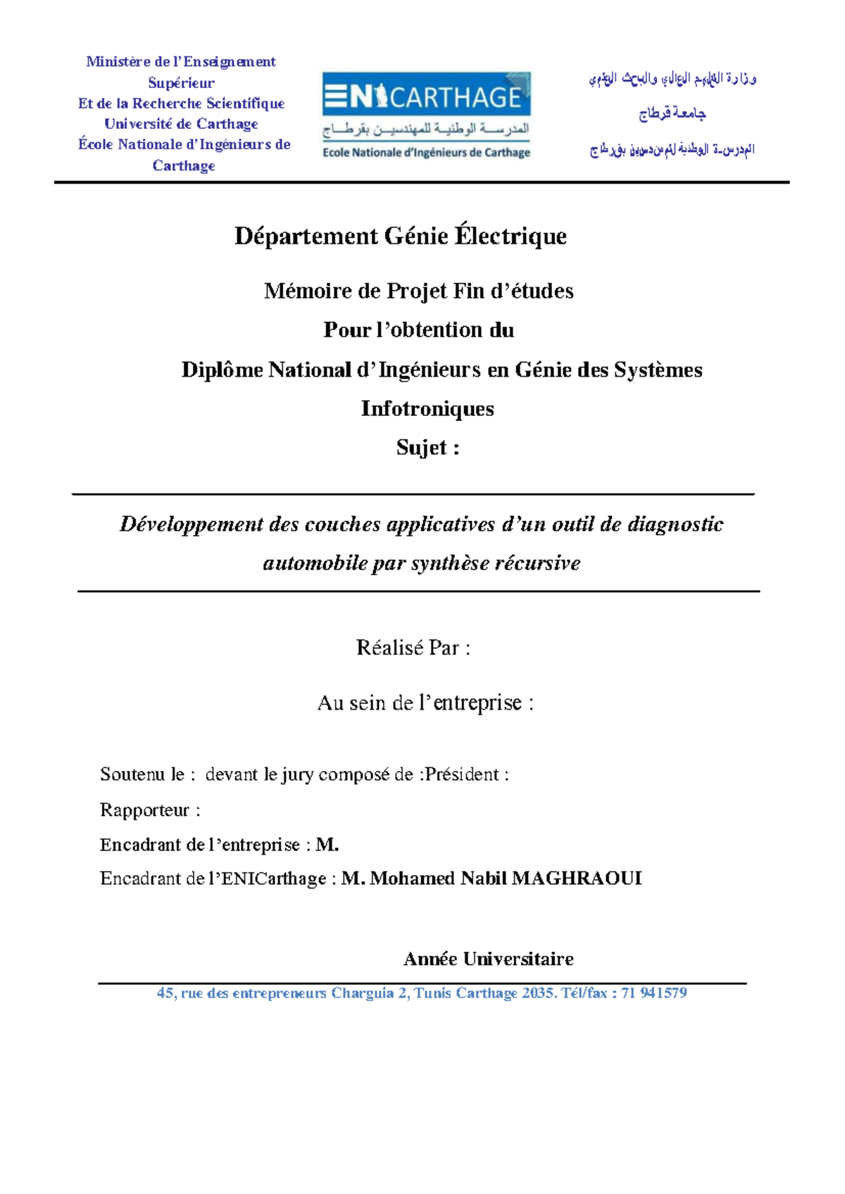 Exemple de Rapport PFE 2 - Développement d'Outils de Diagnostic ...