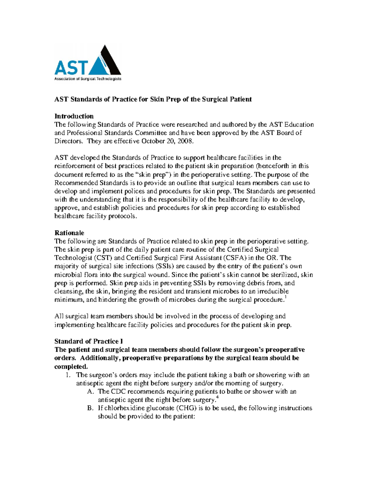 AST Standards for Surgical Patient Skin Prep: Best Practices Guide ...
