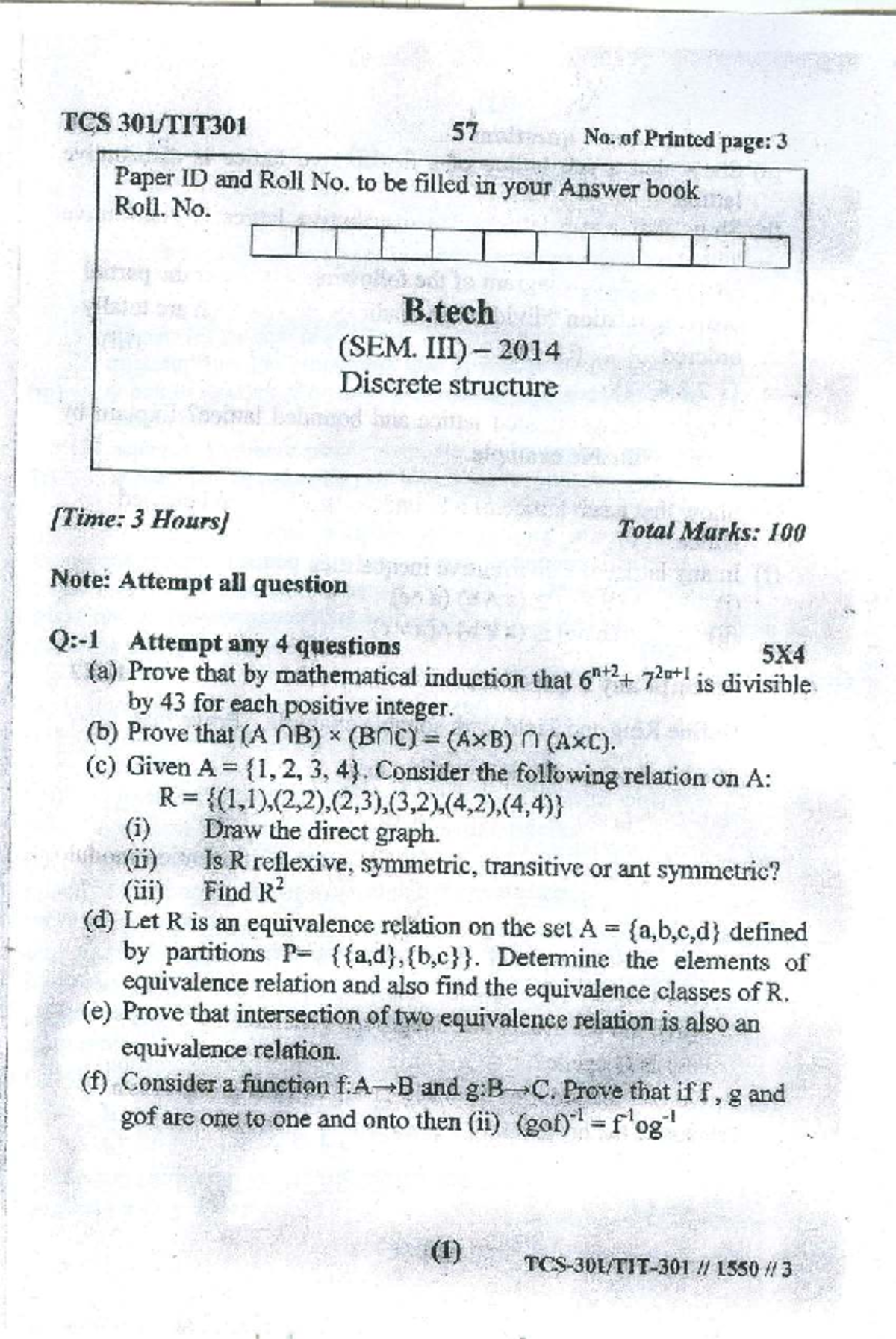 TCS 57 Discrete Structures Exam Paper - B.Tech SEM 2014 - Studocu