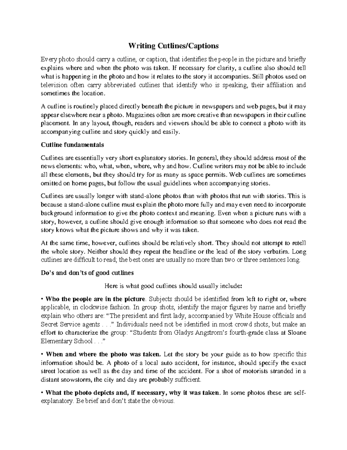 Captions - Essential Class Notes for Comm & Journalism (CJ 101) - Studocu