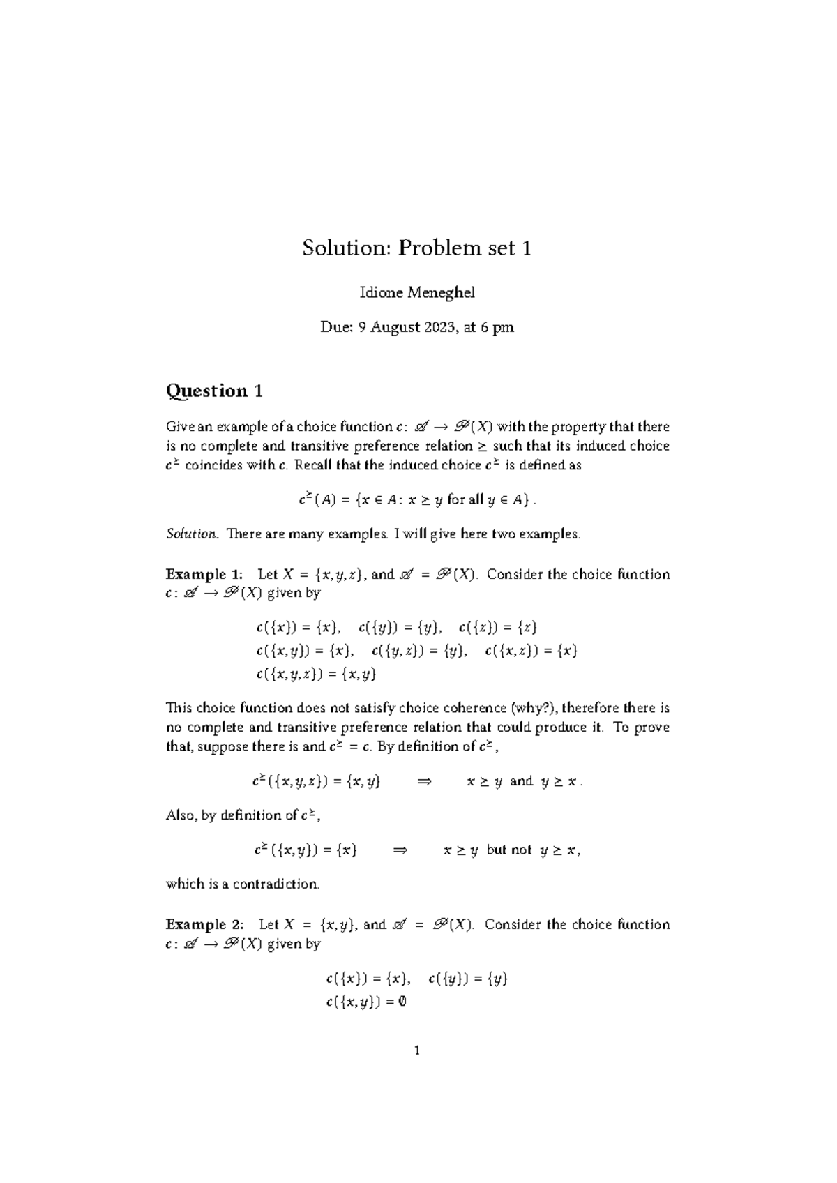 Problem Set 1 Solution (Due: Aug 9, 2023) - Studocu
