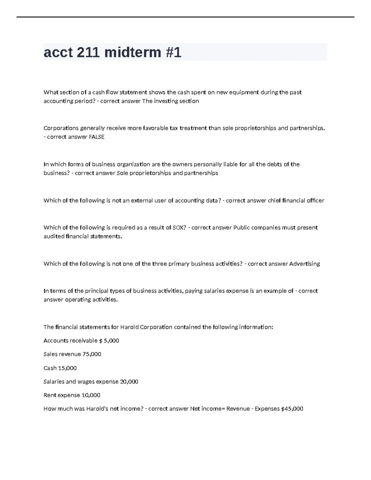 ACCT 211 Liberty University EXAM 2 KOSS Study Guide 2025 - Studocu