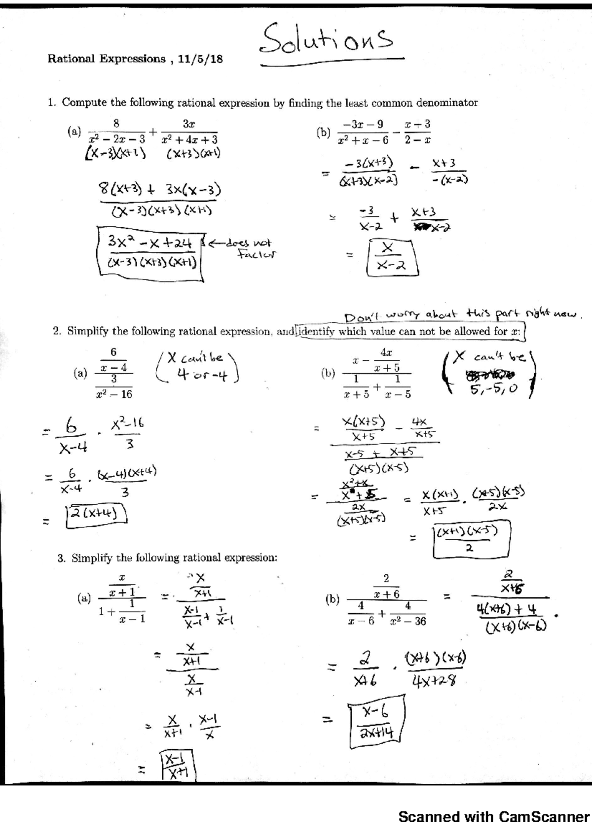 Group Work Solutions 11-5-18 - Solutions Rational Expressions , 1 ...