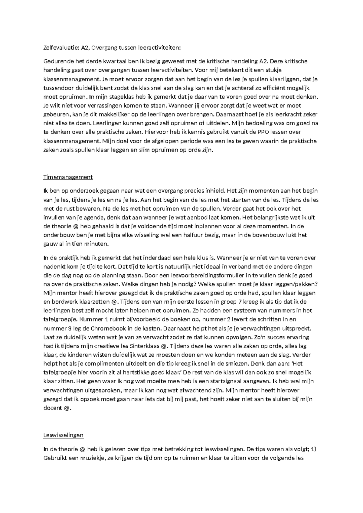 Zelfevaluatie A2: Effectieve Overgangen tussen Leeractiviteiten ...