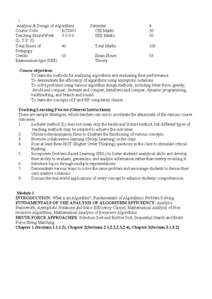 BCS401 Analysis & Design of Algorithms Syllabus - Semester 4 - Studocu