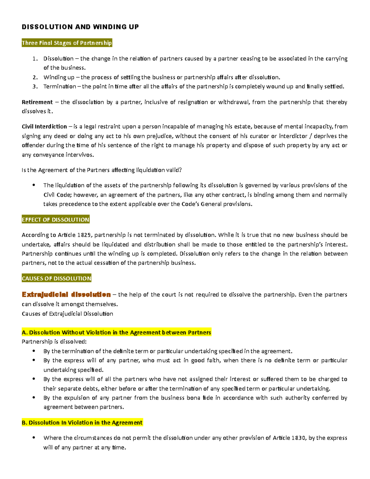 Law on Partnership and Corporation - Chapter 3: Dissolution & Winding Up - Studocu