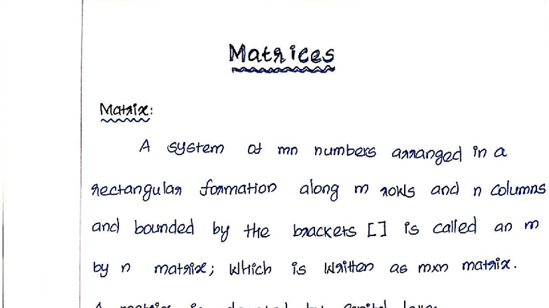 Unit 1 - Matrices (Material) - Matrices Matrix: A system at mn numbers ...