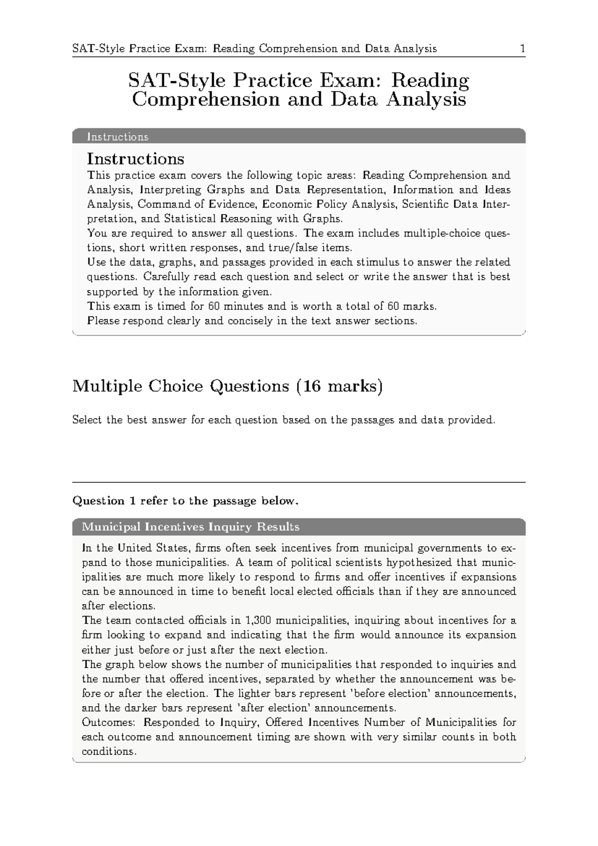 Practice Exam: SAT Suite Reading Comprehension & Data Analysis - Studocu