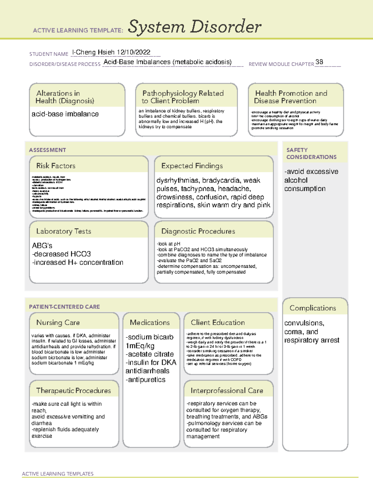 System Disorder: Metabolic Acidosis - Acid-Base Imbalance Guide - Studocu