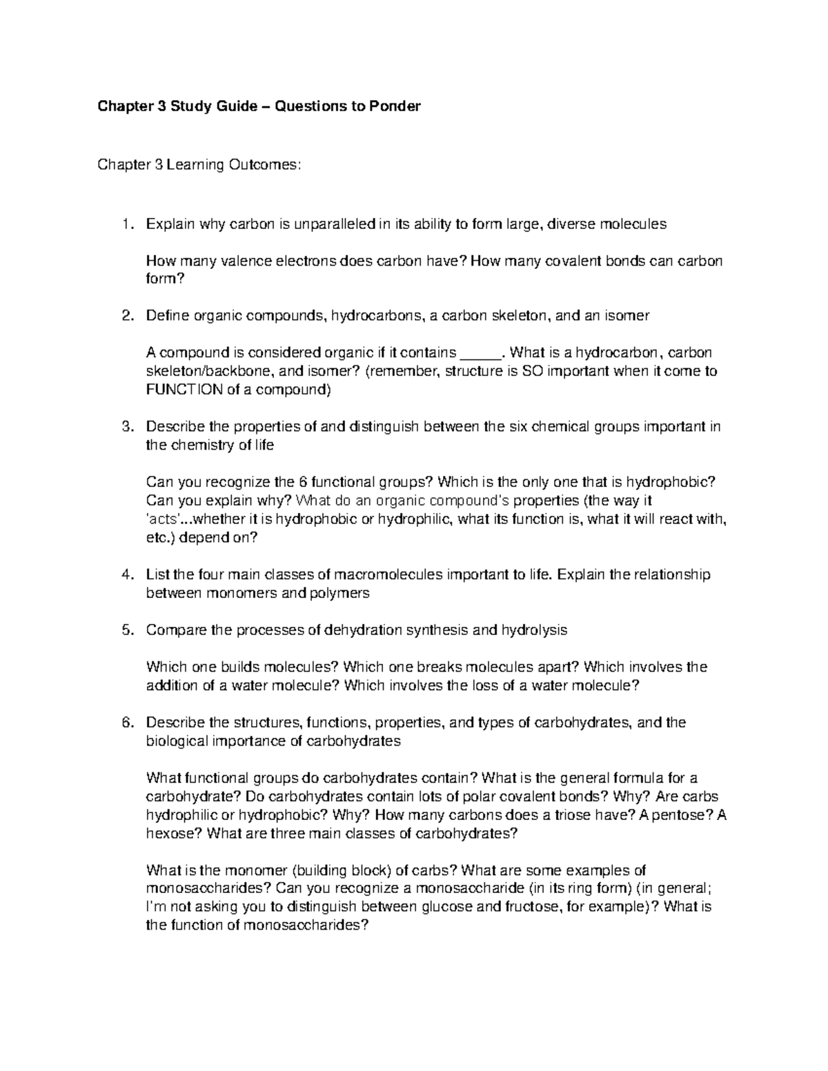 Chapter 3 Study Guide – Organic Chemistry Concepts - Studocu
