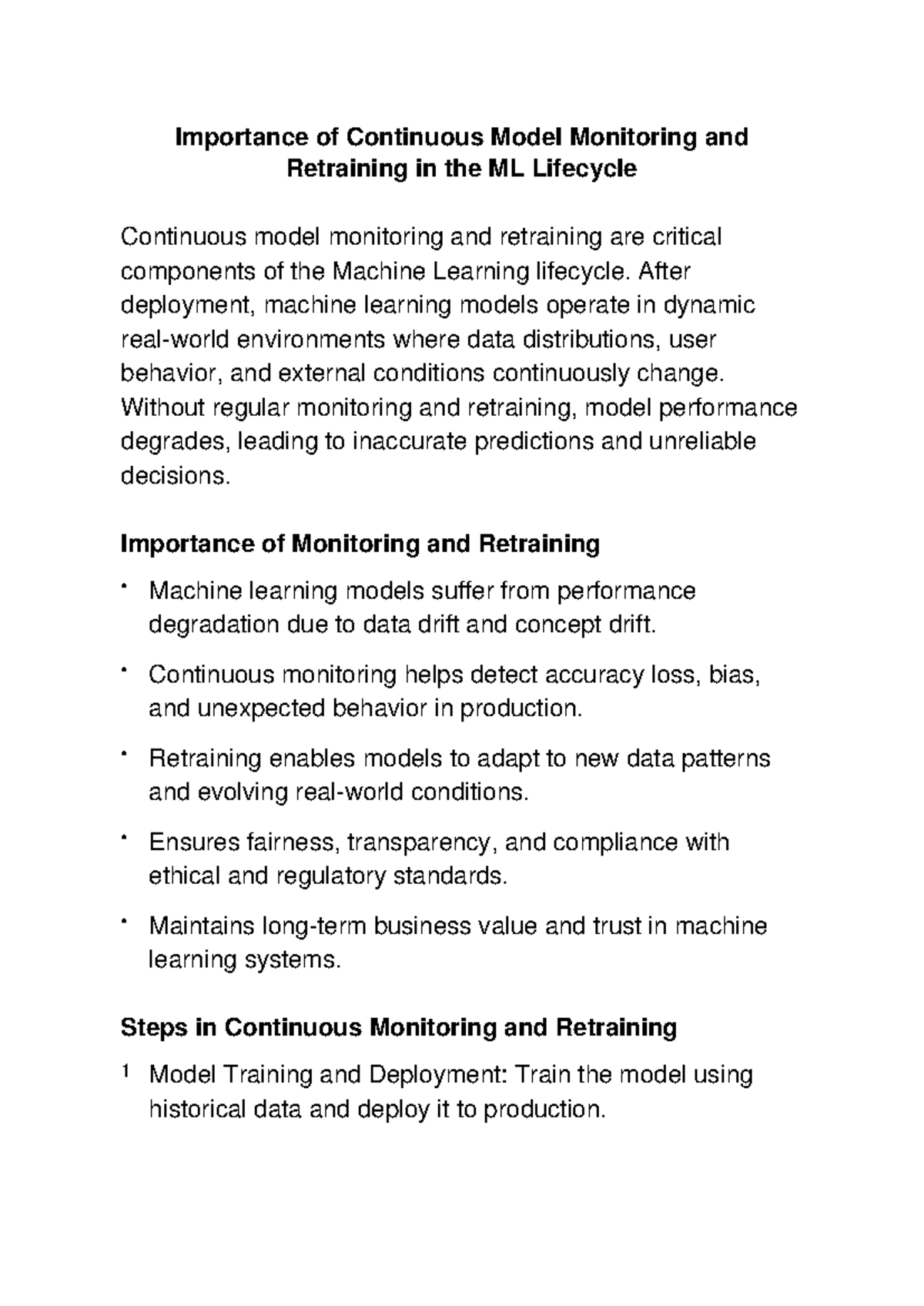 Continuous Monitoring & Retraining in ML Lifecycle - Studocu