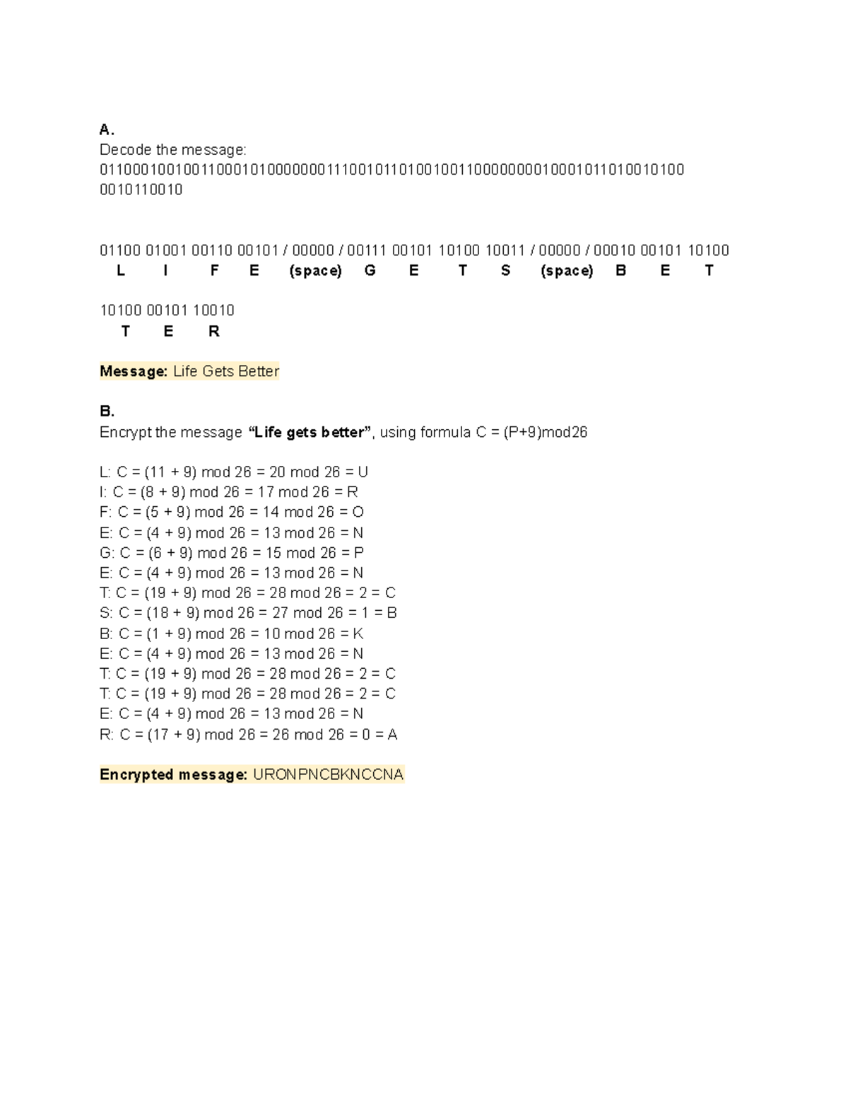 Mathematics Coding: Message Encryption & Decoding Techniques - Studocu