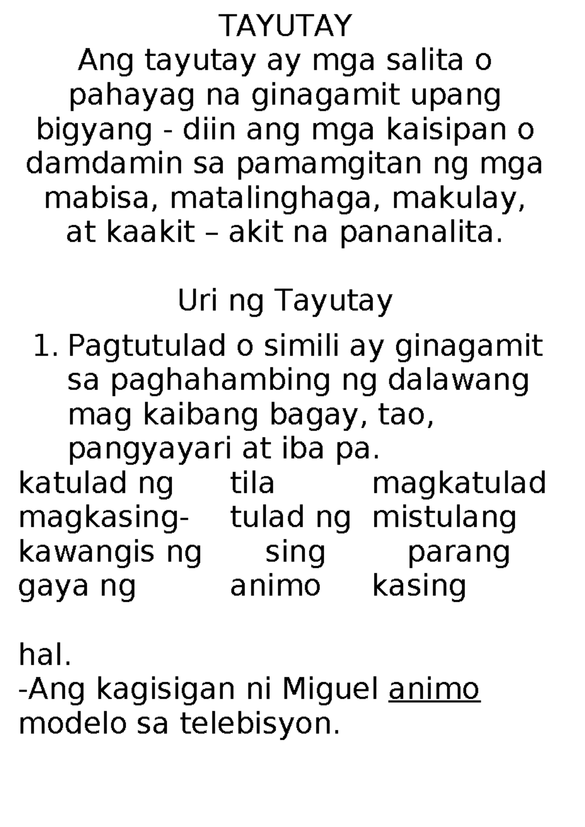 Tayutay sa Filipino: Mga Uri at Kahalagahan ng Matalinghagang Wika ...