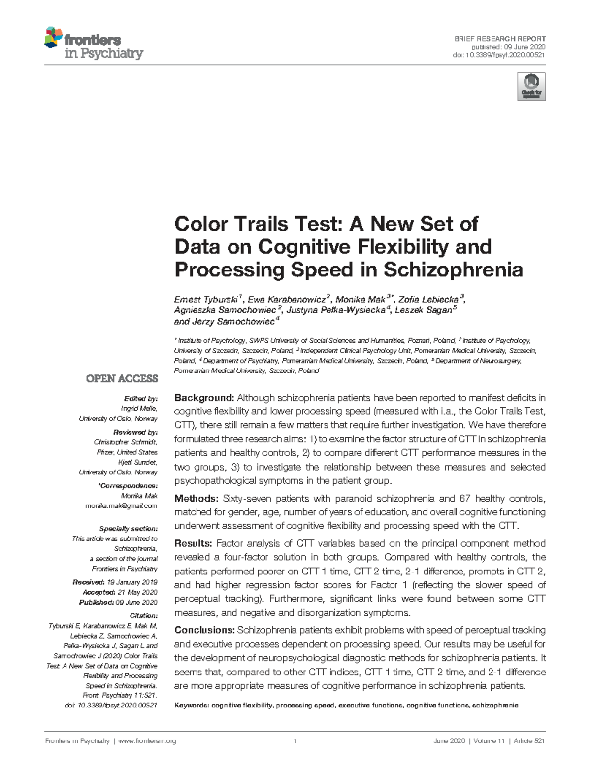 Color Trails Test: Cognitive Flexibility & Processing Speed in ...