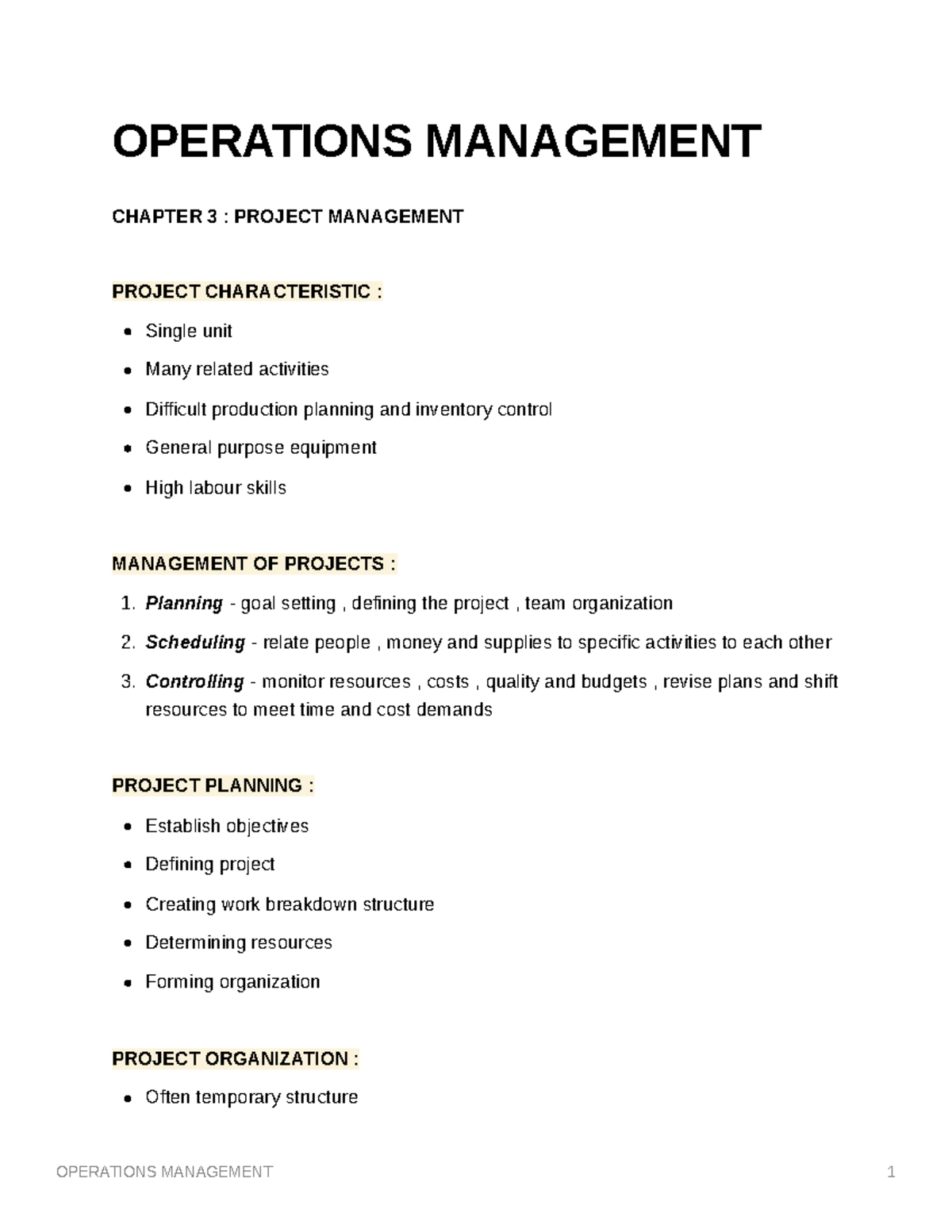 Operations Management 3: Project Management Overview and Techniques ...