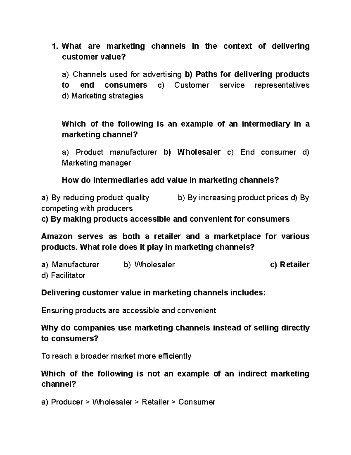 MKT CH12 - Marketing Channels Exam Practice Questions - Studocu