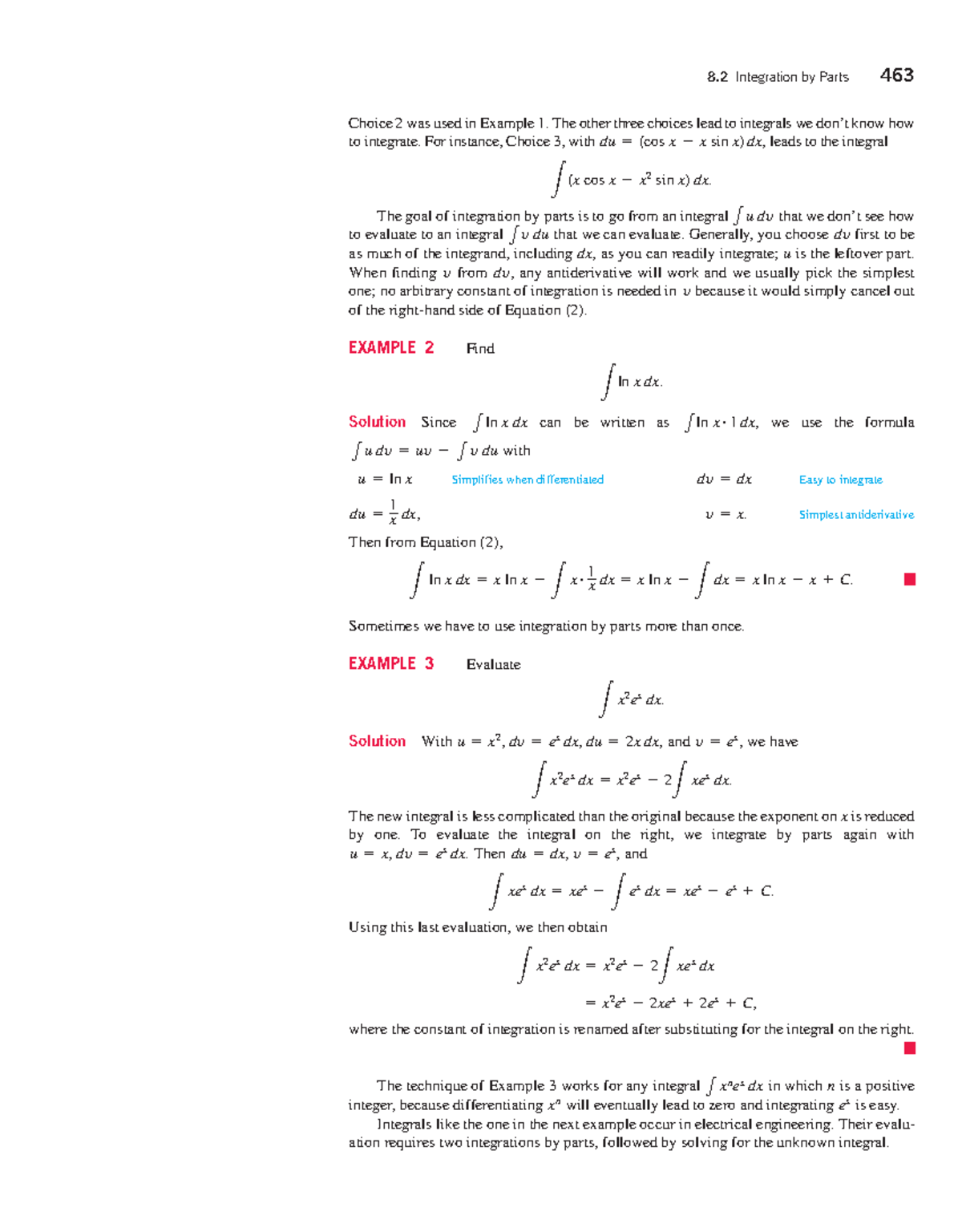 8.2 Integration by Parts: Examples and Techniques (Thomas Calculus ...
