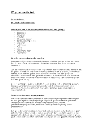 K1 B1 W4 V2 - Samenvatting nederlands - V2 dagbesteding/dag invulling en zelfredzaamheid en ...