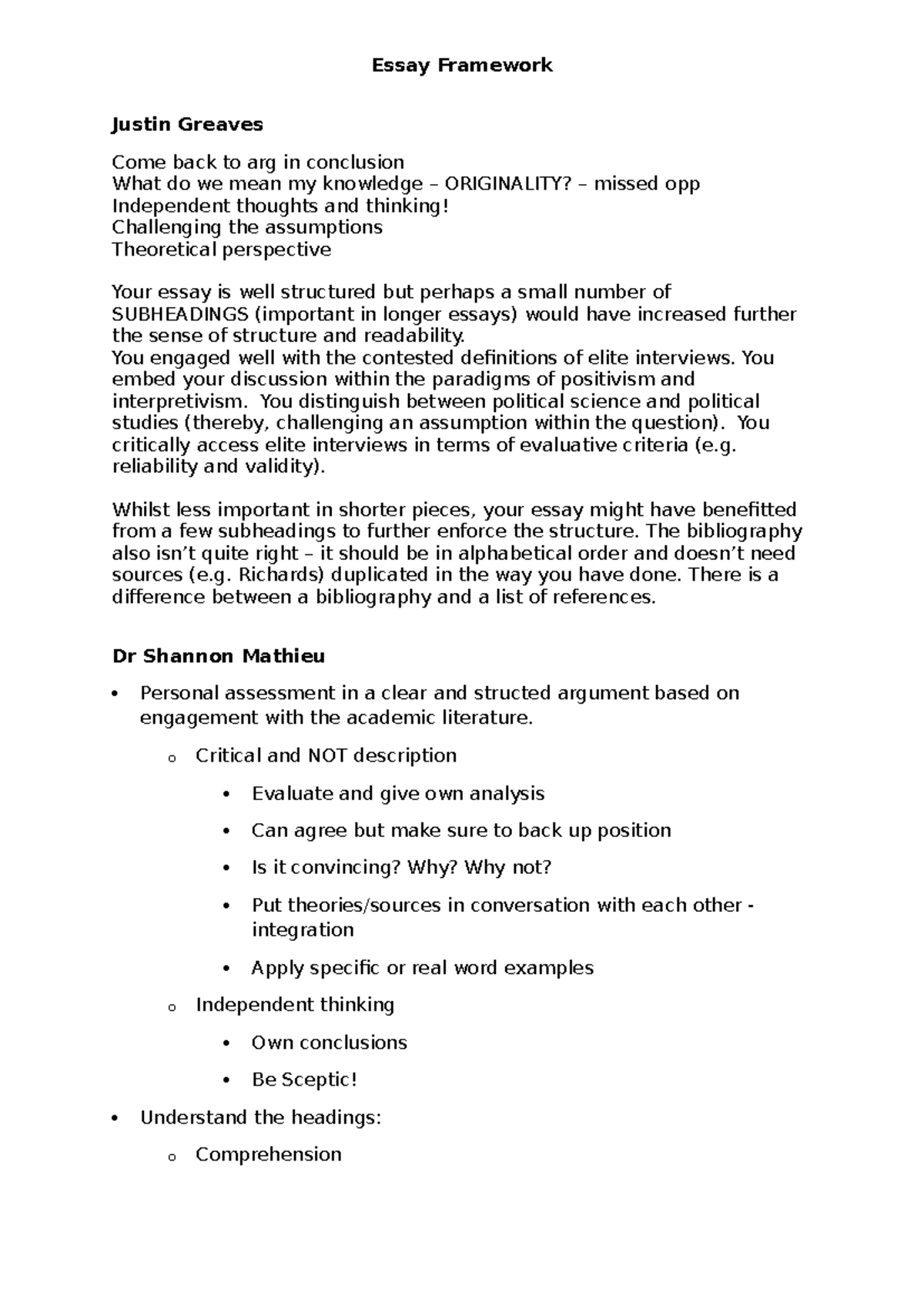 Essay Framework: Structuring Arguments and Engaging with Literature ...