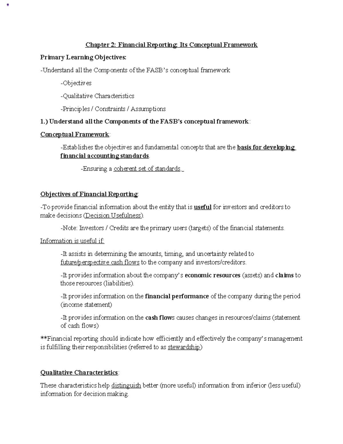 Chapter 2 Fasb Conceptual Framework Key Objectives Qualitative