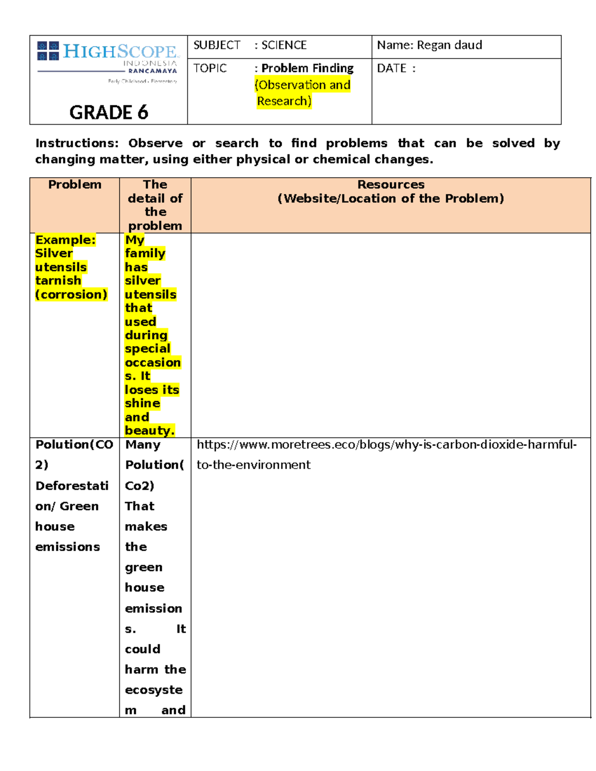 Science Grade 6 - Term 2 Problem Finding: Observations & Research - Studocu