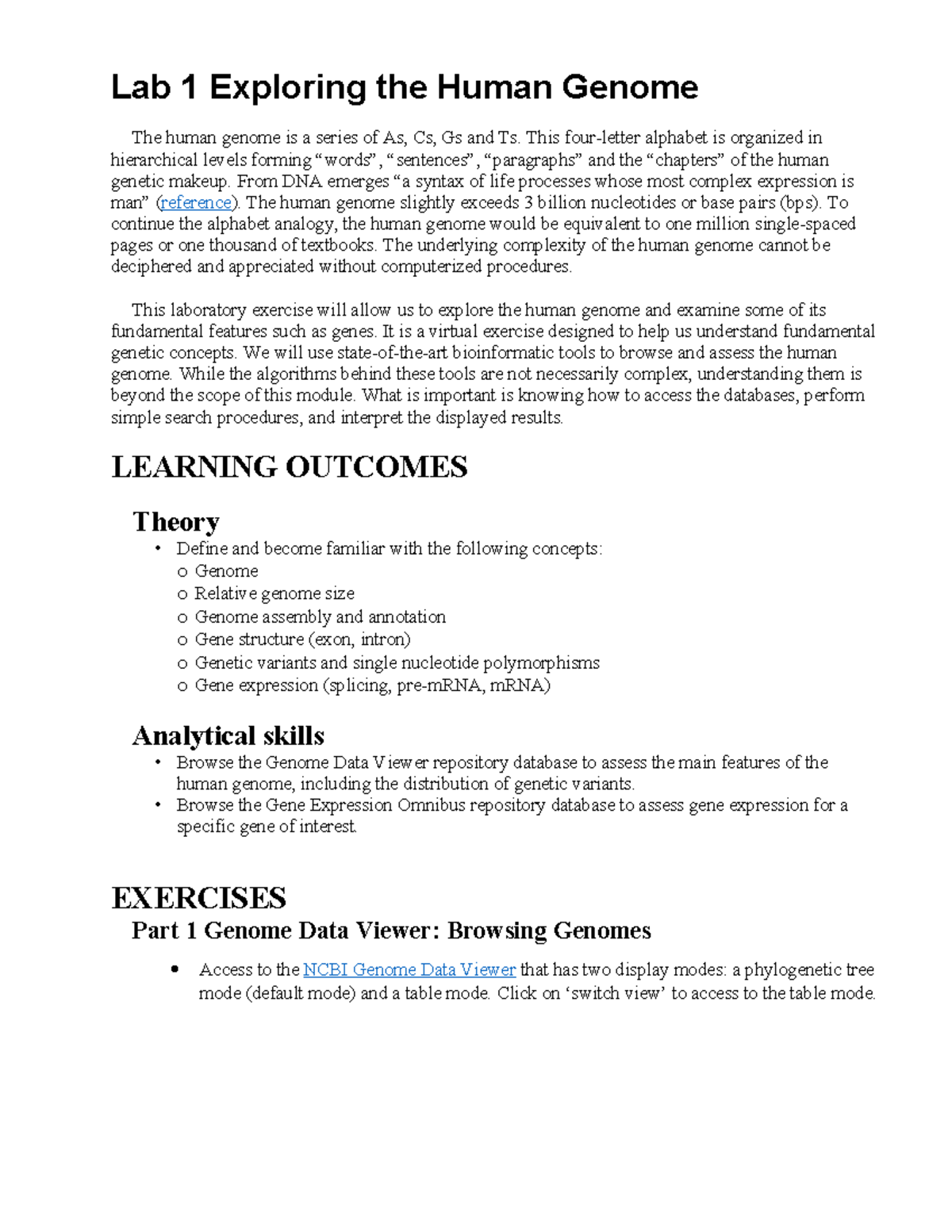 Lab 1: Exploring the Human Genome - Insights and Bioinformatic Tools ...