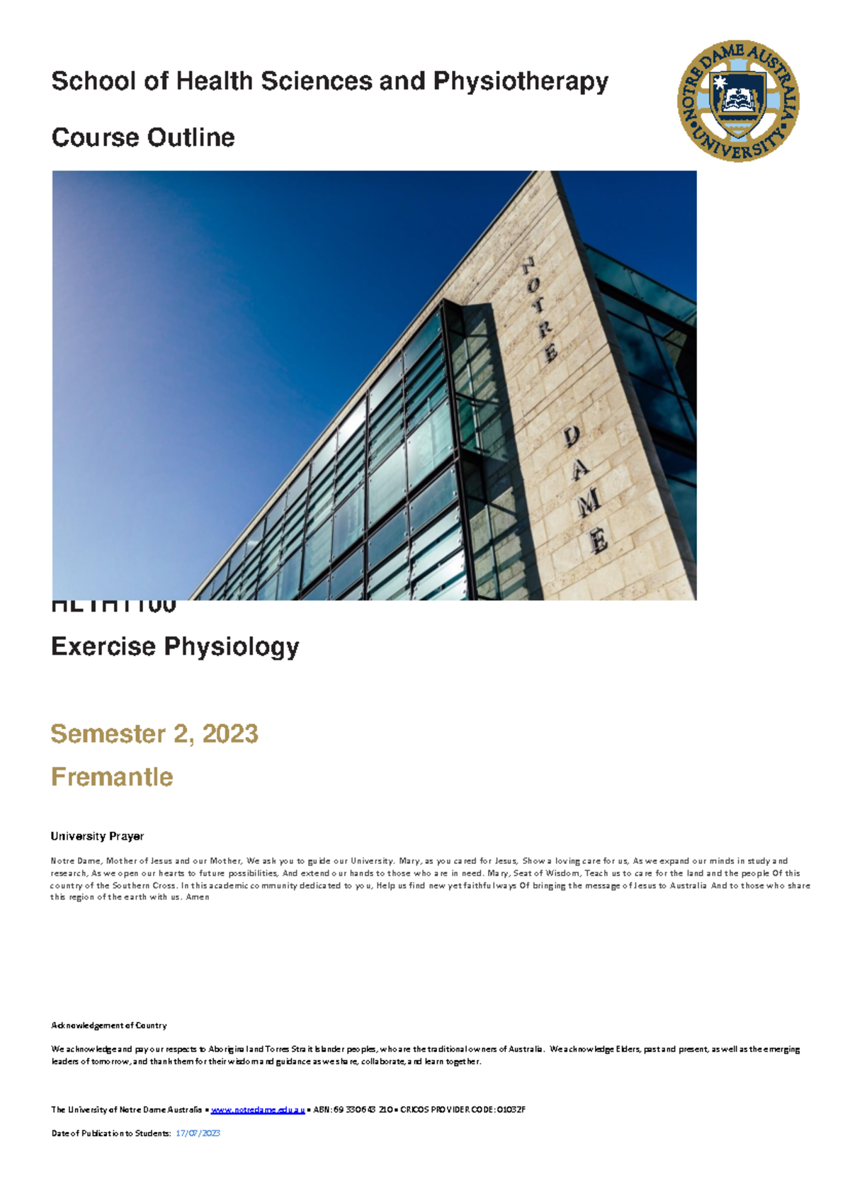 Hlth1100 exercise physiology course outline for semester 2, 2023 - Studocu
