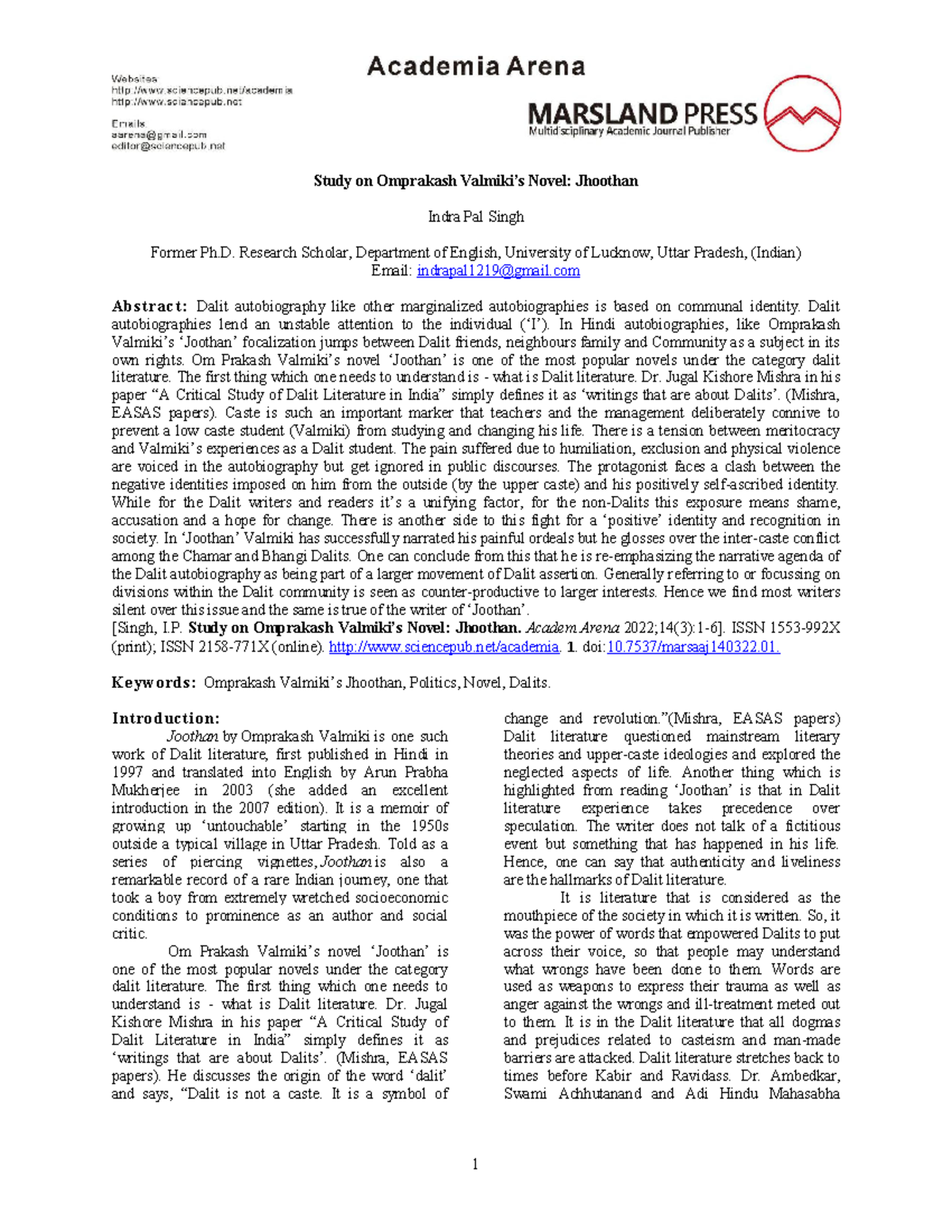 Study of Omprakash Valmiki's Joothan: A Dalit Autobiography Analysis ...