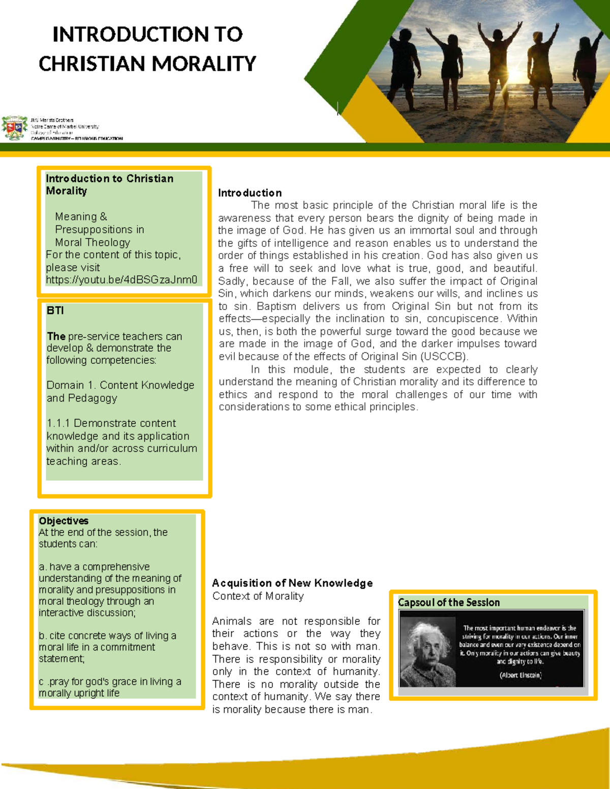 BTI 101: Lesson 2 - Introduction to Christian Morality and Ethics - Studocu