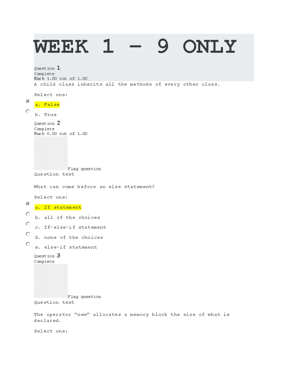 Prog 3112 - dawd - WEEK 1 – 9 ONLY Question 1 CompleteMark 1 out of 1 ...