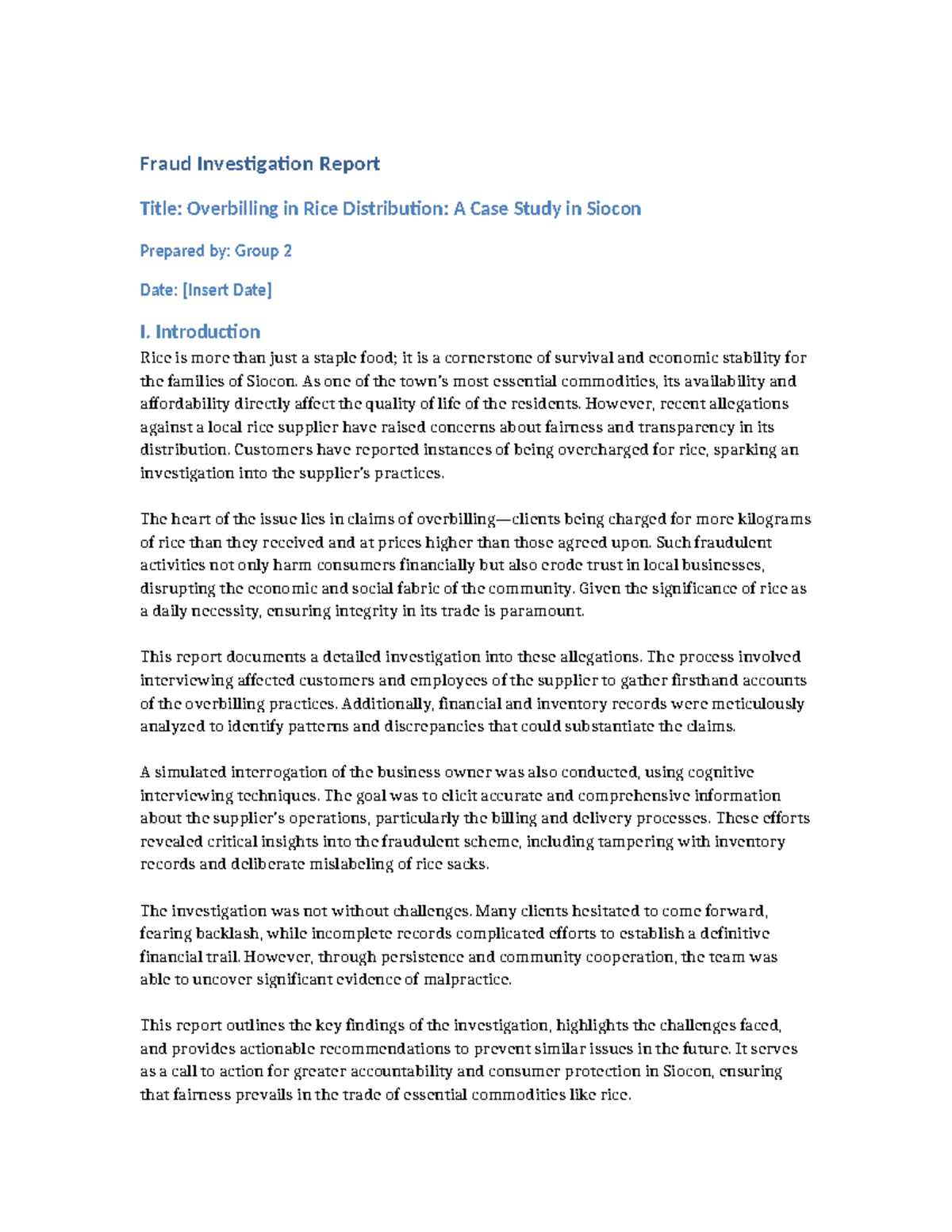 Fraud Investigation Report - Fraud Investigation Report Title ...