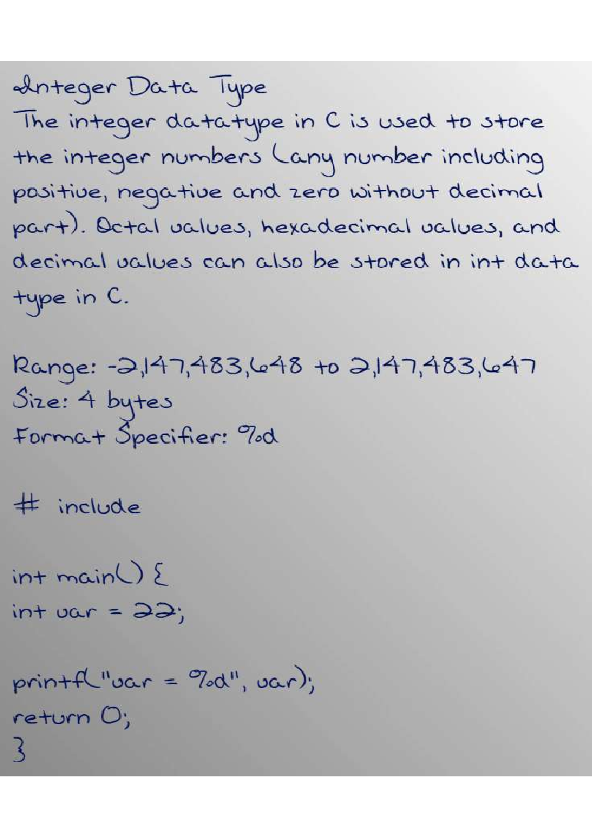 Data Type Overview in C Programming (CS101) - Studocu