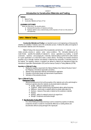 CMT-Module-1 - Construction Materials and Testing Module 1 - COLLEGE OF ...